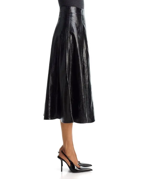 Aqua Croc Embossed Faux Leather Midi Skirt Exclusive