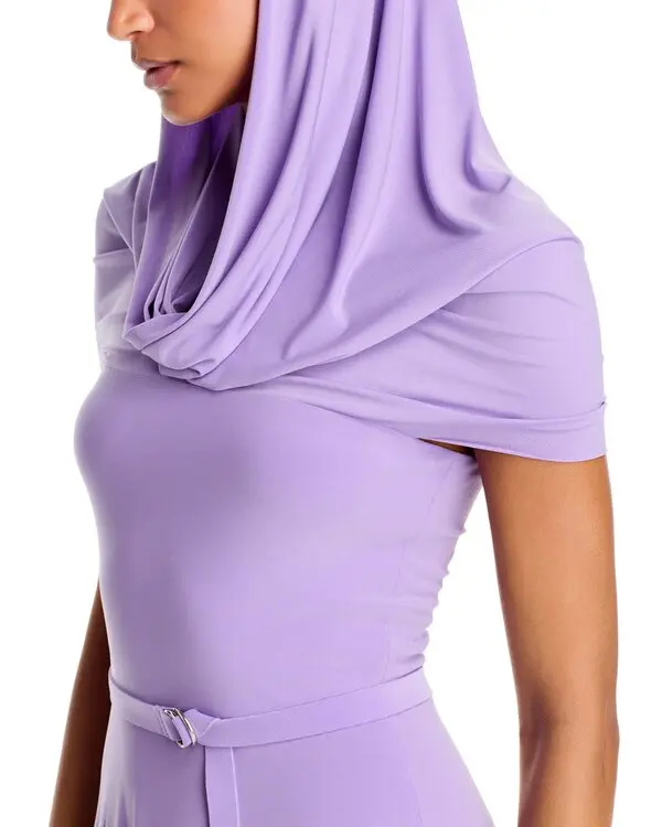Norma Kamali Sleeveless Cowl Neck Hooded Flared Dress