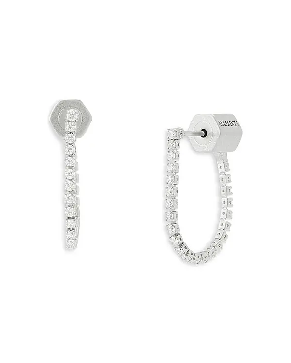 ALLSAINTS Phoebe Rhinestone Chain Medium Front To Back Earrings - Crystal/silver