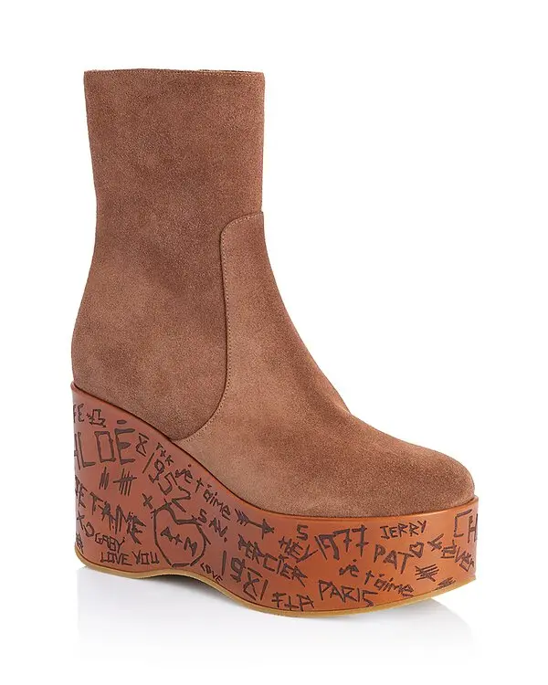 Chloé Maxime Suede Wedge Ankle Boots - Chocolate