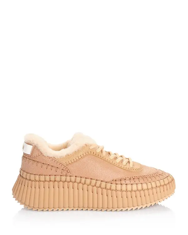 Chloé Nama Shearling Platform Sneakers - Authentic