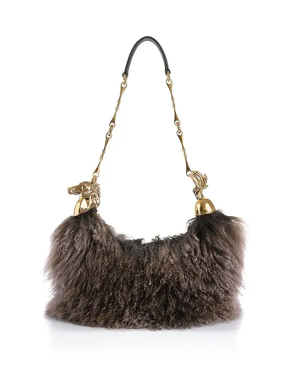 Chloé Horse Chain Shearling Shoulder Bag - Black