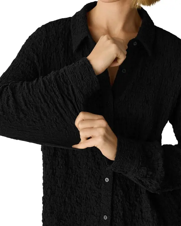 Eileen Fisher Bubble Jacquard Classic Collar Slim Shirt - Black