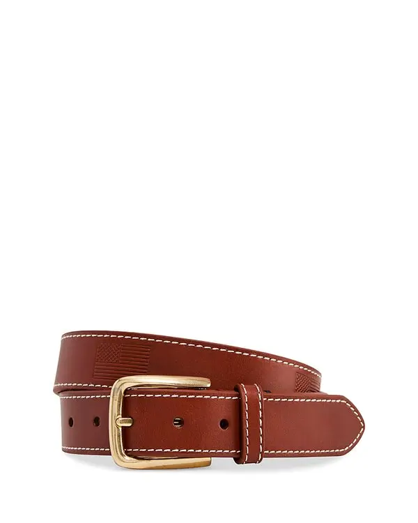 Vineyard Vines Embossed Flag Leather Belt - Brown