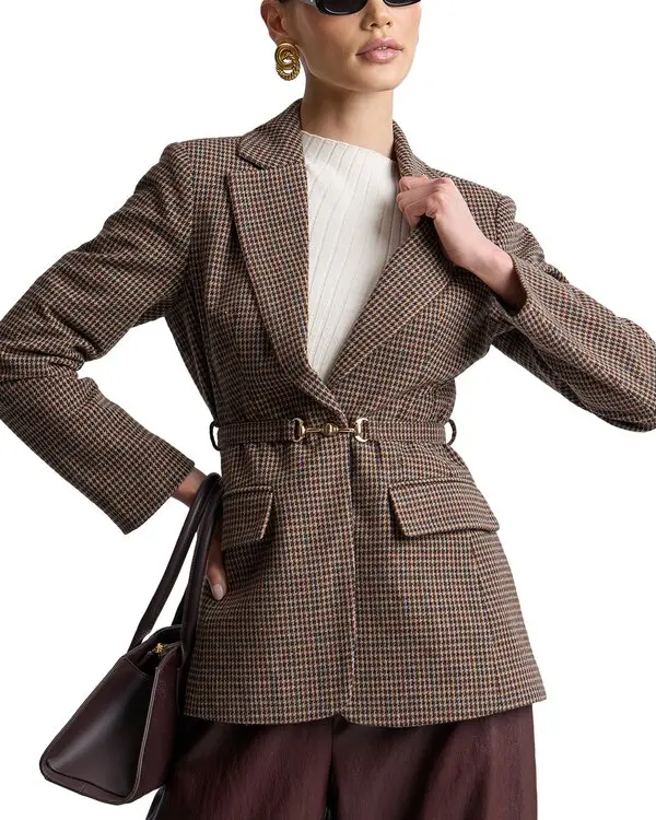 Avec Les Filles Houndstooth Belted Blazer