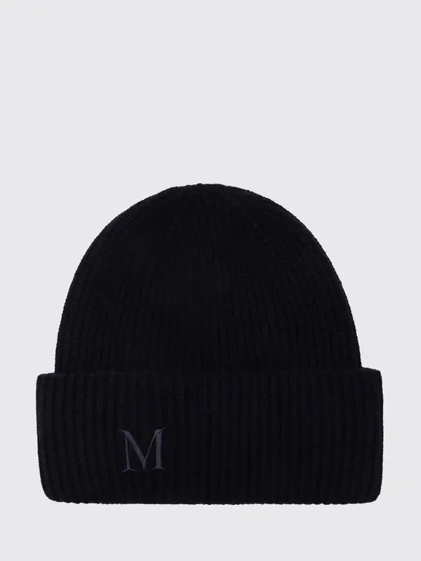Max Mara Ribbed Wool Beanie Hat With Jacquard Logo And Cuff - Blue