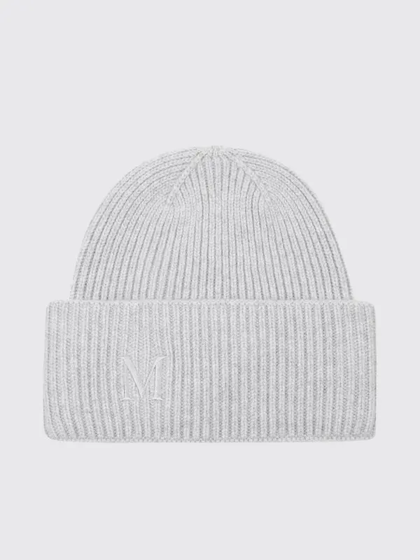 Max Mara Ribbed Wool Beanie Hat With Jacquard Logo And Cuff - Grey
