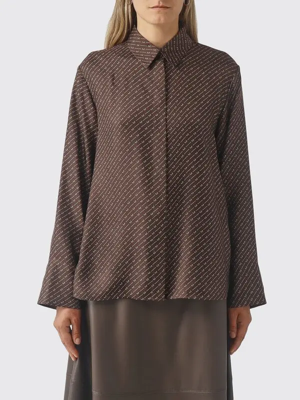 Max Mara Brown Pure Silk Shirt With All-over Monogram Print