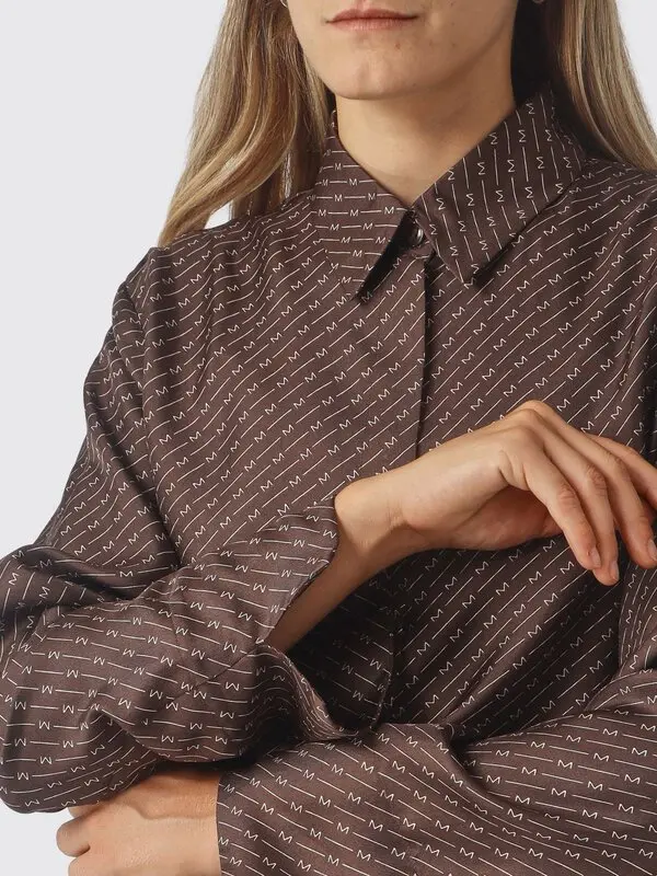 Max Mara Brown Pure Silk Shirt With All-over Monogram Print
