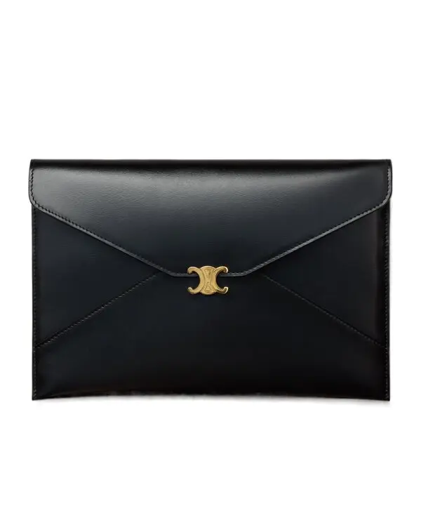 Celine Envelope In Shiny Calfskin - Black