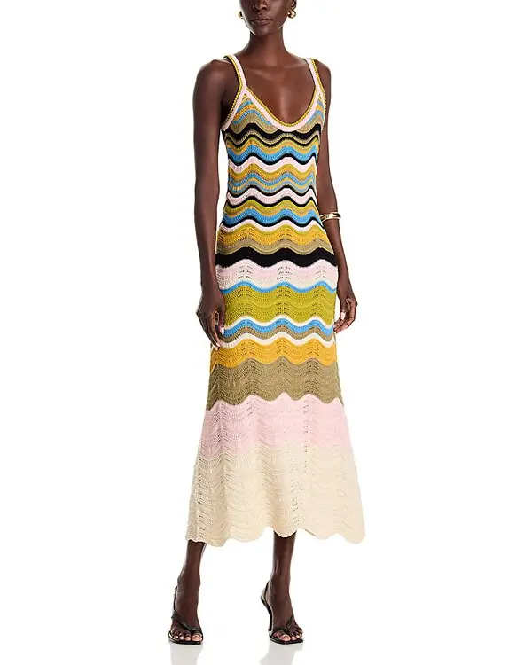 La DoubleJ Chevron Cotton Crochet Midi Dress - Multicolor