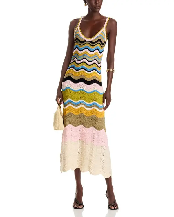 La DoubleJ Chevron Cotton Crochet Midi Dress