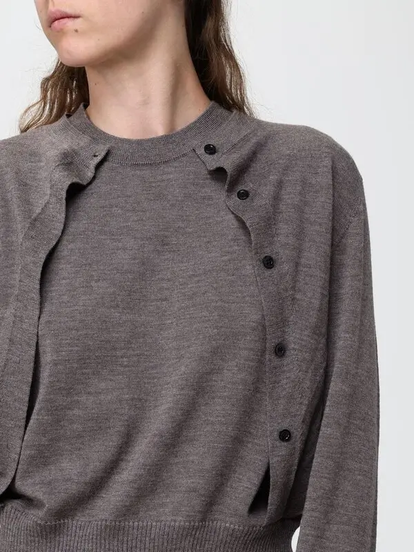 Pinko Pure Wool Crewneck Jumper With Long Sleeves And Ribbed Trim - Brown
