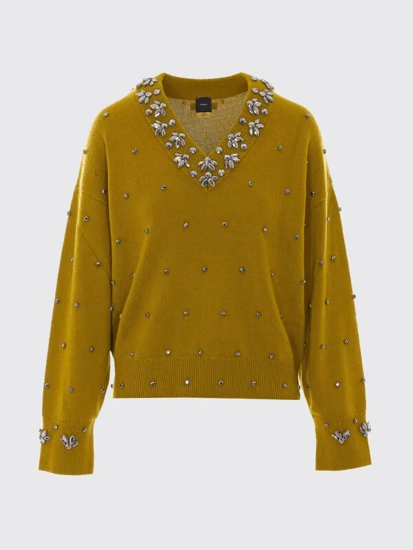 Pinko Pure Cashmere V-neck Jumper With Crystal Embroidery - Green