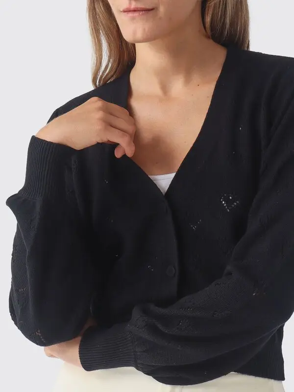 TWINSET Open-knit Cotton And Cashmere-blend Cardigan With Heart Print And V-neck - Black