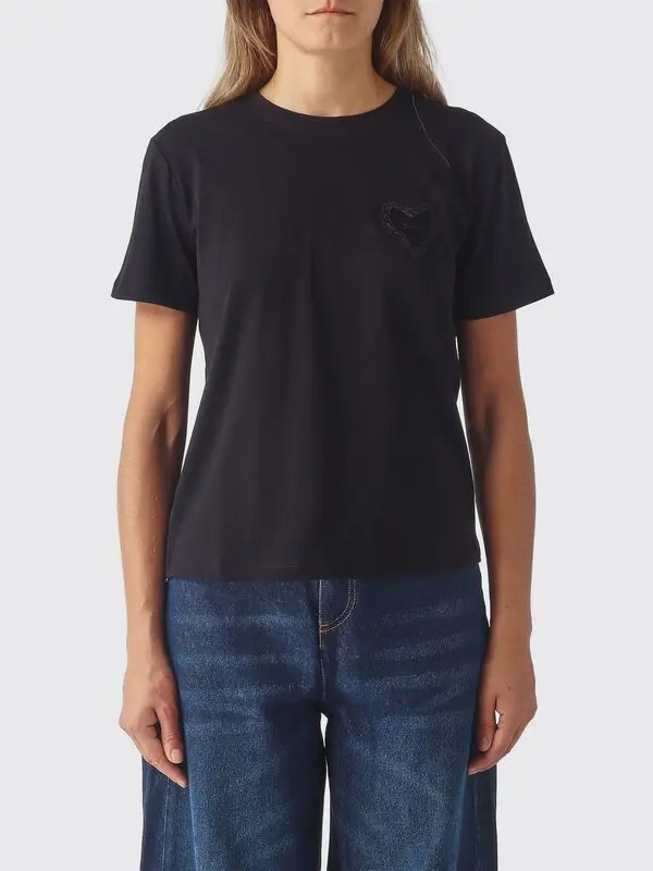 TWINSET Cotton Crewneck T-shirt With Short Sleeves And Tone-on-tone Logo - Black