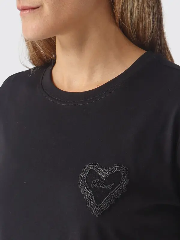 TWINSET Cotton Crewneck T-shirt With Short Sleeves And Tone-on-tone Logo - Black
