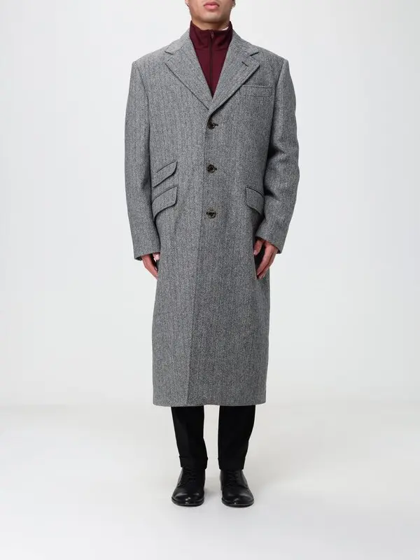 Valentino Garavani Single-breasted Long Coat In Virgin Wool With Chevron Pattern