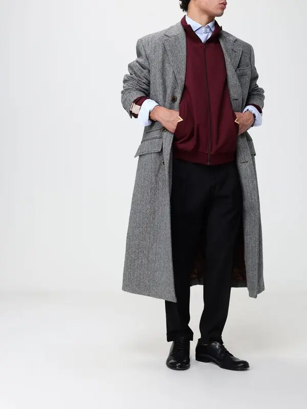 Valentino Garavani Single-breasted Long Coat In Virgin Wool With Chevron Pattern