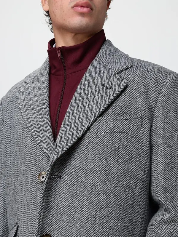 Valentino Garavani Single-breasted Long Coat In Virgin Wool With Chevron Pattern