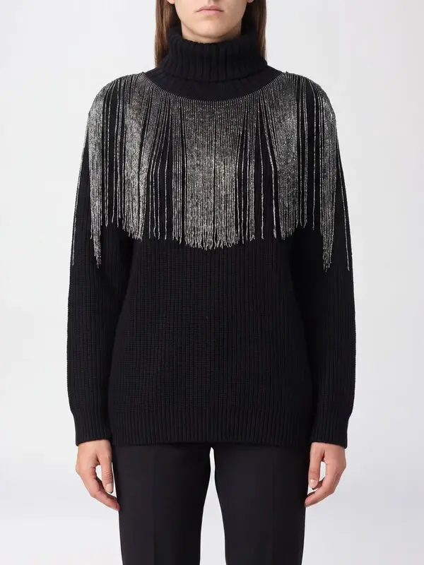 Pinko Wool Blend Turtleneck Jumper With Dropped Shoulders And Fringes