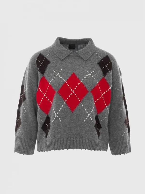 Pinko Argyle Wool And Cashmere Long-sleeved Polo Jumper