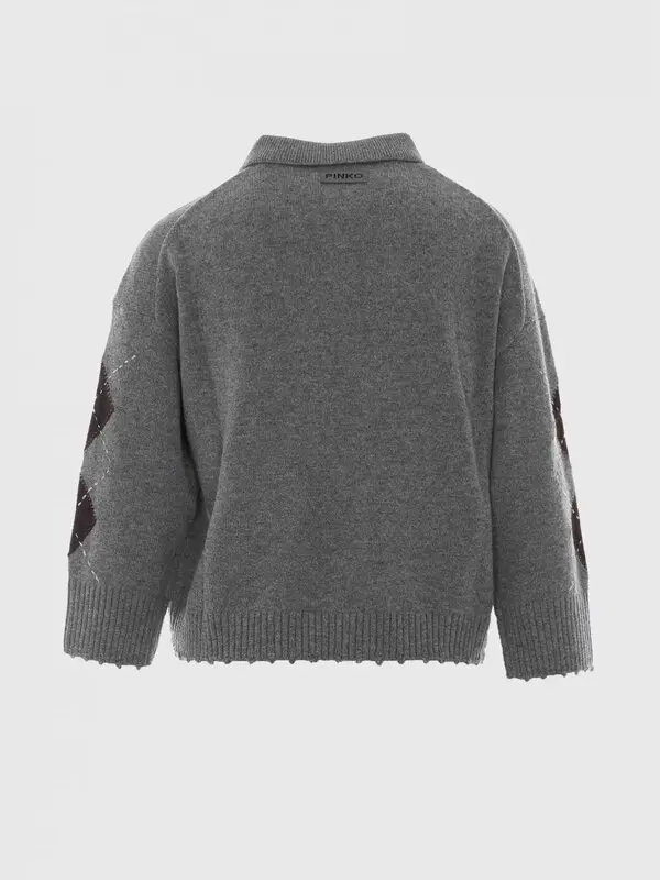 Pinko Argyle Wool And Cashmere Long-sleeved Polo Jumper