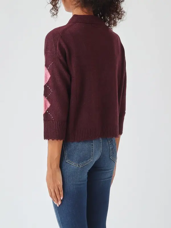 Pinko Argyle Wool And Cashmere Long-sleeved Polo Jumper - Red