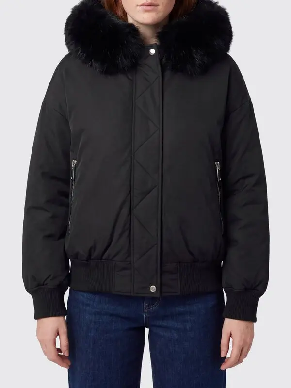 Michael Kors Satin Bomber Jacket With Hood And Fur Collar - Black