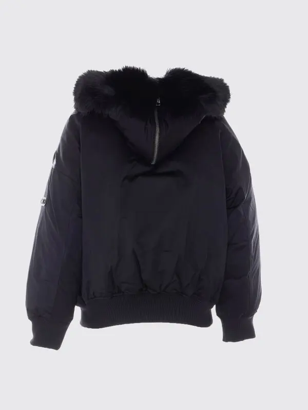 Michael Kors Satin Bomber Jacket With Hood And Fur Collar - Black