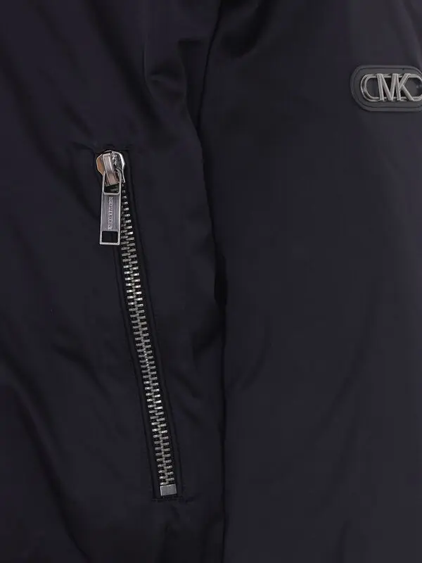 Michael Kors Satin Bomber Jacket With Hood And Fur Collar - Black