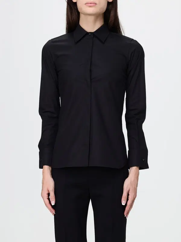 Max Mara Slim Fit Stretch Cotton Shirt With Concealed Placket - Black