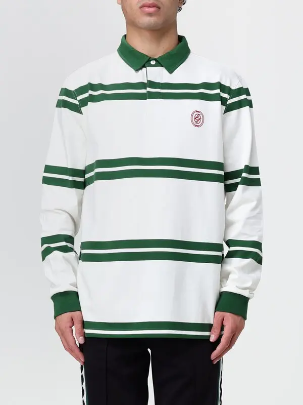 Drole De Monsieur Striped Long-sleeve Cotton Polo Shirt With Logo