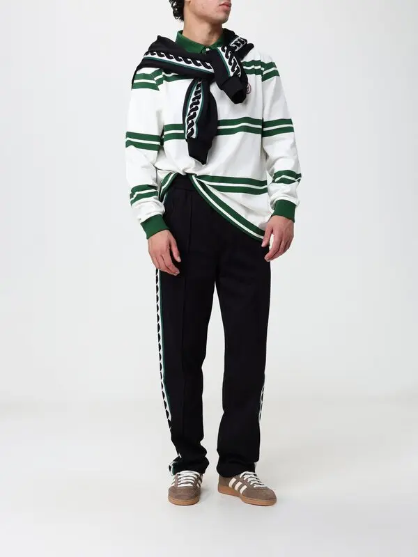 Drole De Monsieur Striped Long-sleeve Cotton Polo Shirt With Logo