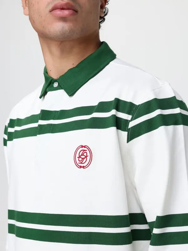 Drole De Monsieur Striped Long-sleeve Cotton Polo Shirt With Logo
