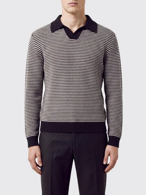 LARDINI Striped Long-sleeved Knit Polo In A Wool And Cashmere Blend