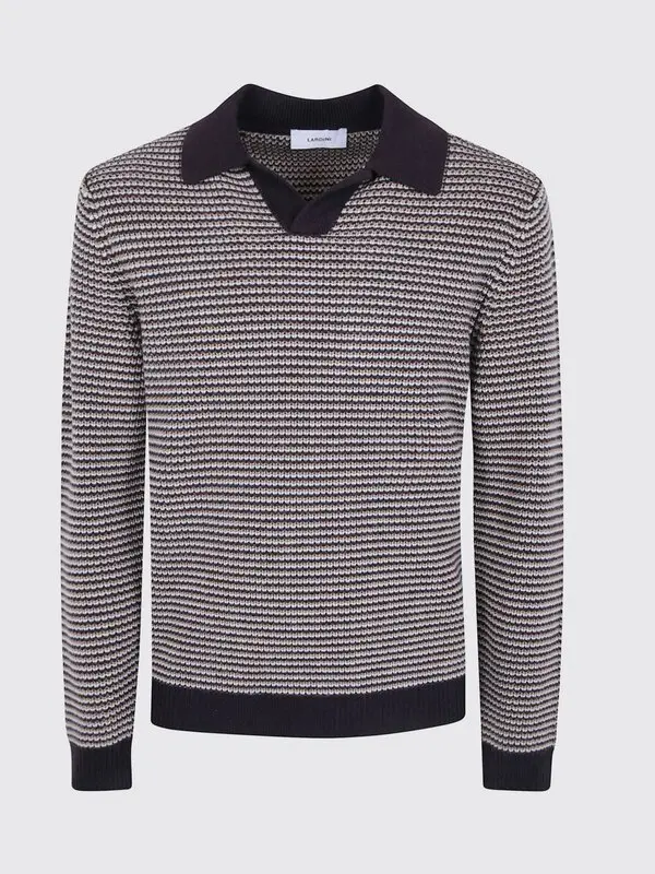 LARDINI Striped Long-sleeved Knit Polo In A Wool And Cashmere Blend