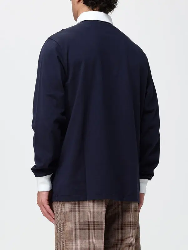 Drole De Monsieur Striped Long-sleeve Cotton Polo Shirt With Monogram