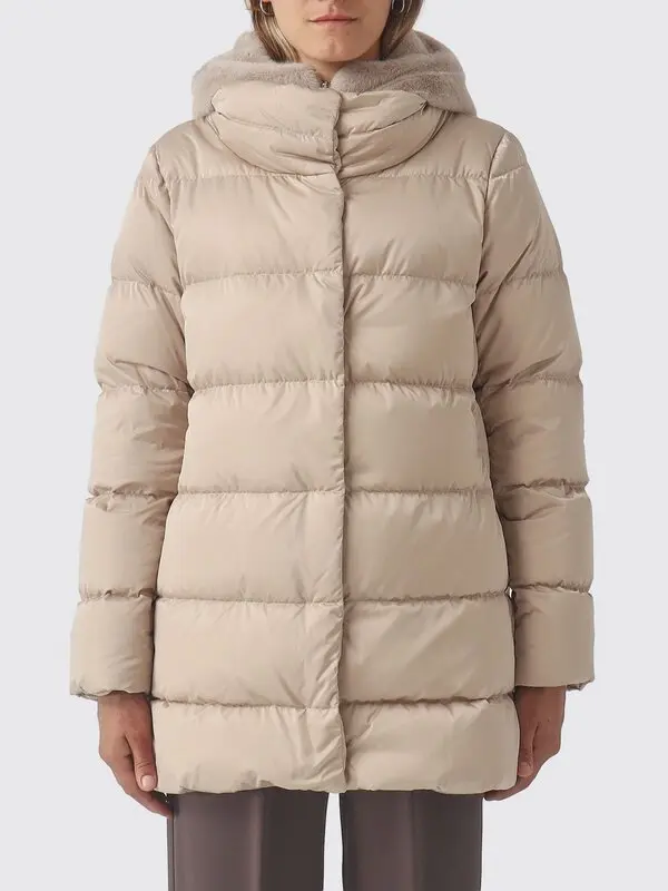 Herno Knee-length Water-repellent Technical Satin Puffer Coat With Shearling Hood