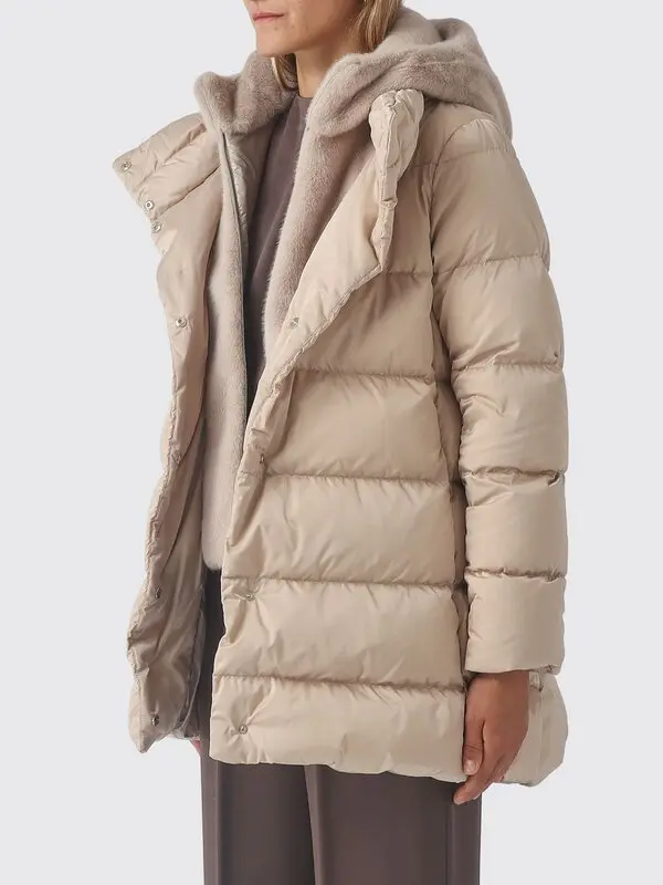 Herno Knee-length Water-repellent Technical Satin Puffer Coat With Shearling Hood