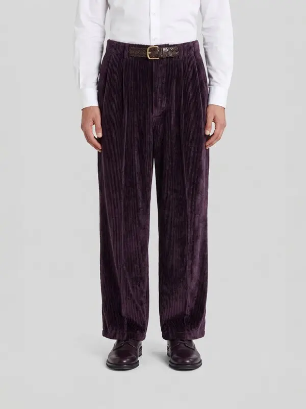 Giorgio Armani Ribbed Viscose Velvet Wide-leg Trousers - Plum