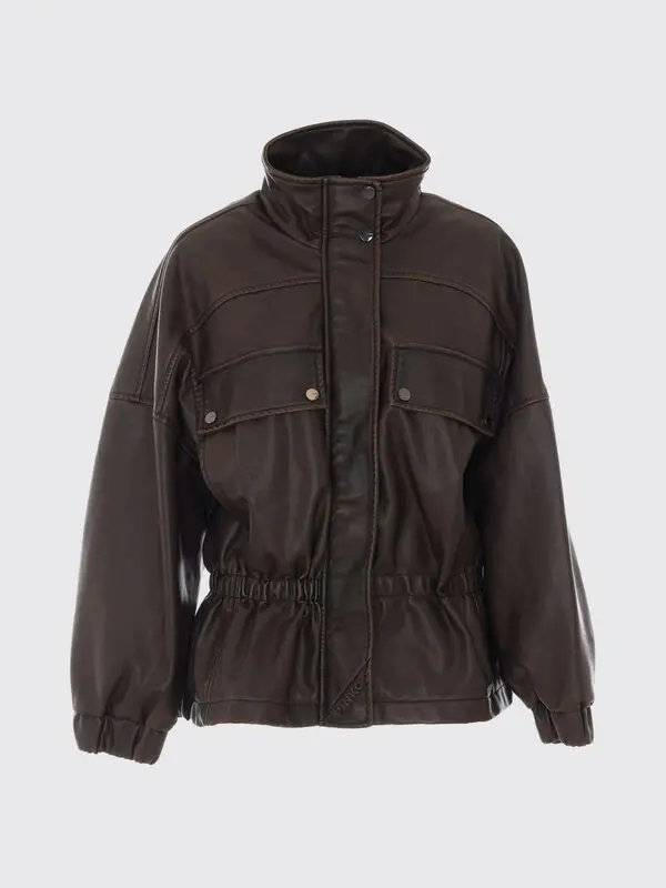 Pinko Cropped Faux Leather Bomber Jacket With Funnel Neck And Elasticated Waist
