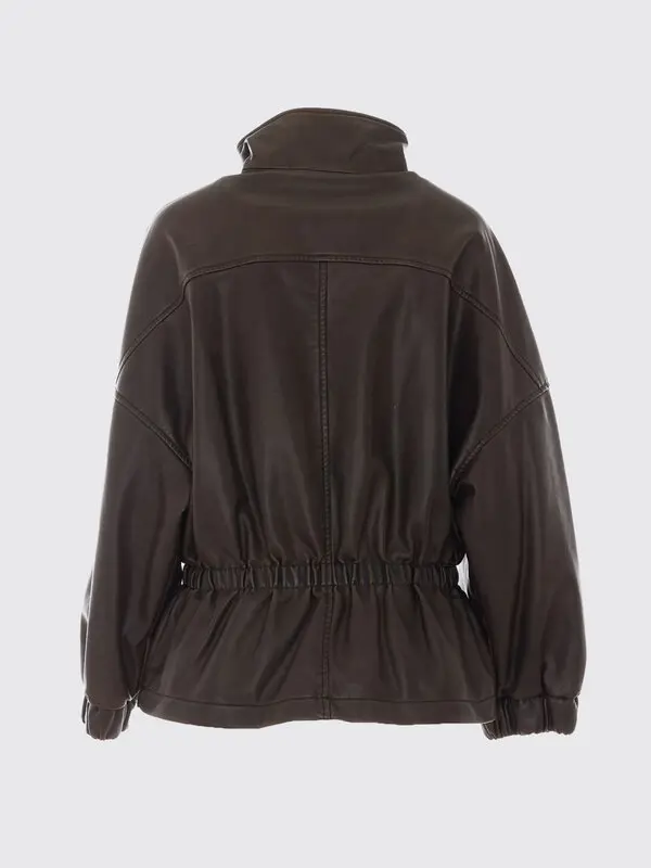 Pinko Cropped Faux Leather Bomber Jacket With Funnel Neck And Elasticated Waist