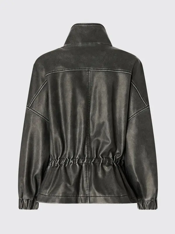 Pinko Cropped Faux Leather Bomber Jacket With Funnel Neck And Elasticated Waist - Grey