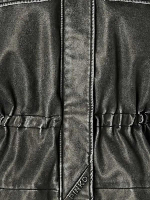 Pinko Cropped Faux Leather Bomber Jacket With Funnel Neck And Elasticated Waist - Grey