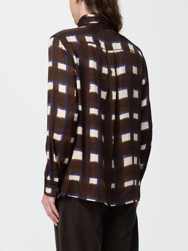 Incotex Relaxed Fit Check Viscose Blouse With Scarf Collar