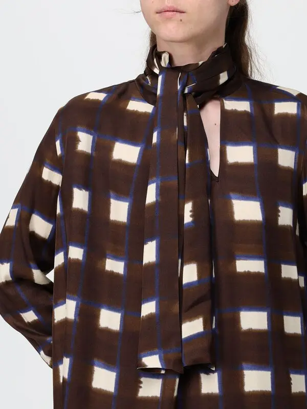 Incotex Relaxed Fit Check Viscose Blouse With Scarf Collar