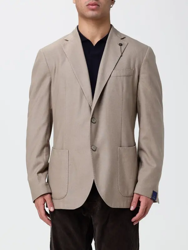 SANTANIELLO Single-breasted Wool Blend Blazer With Patch Pockets - Brown