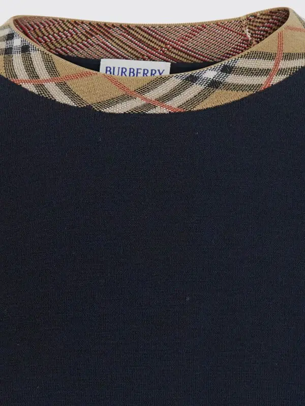 Burberry Crewneck Wool Jumper With Contrast Trim And Ribbed Hems