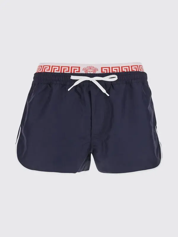 Versace Boxer Swim Shorts With Elasticated Logo Waistband And Drawstring